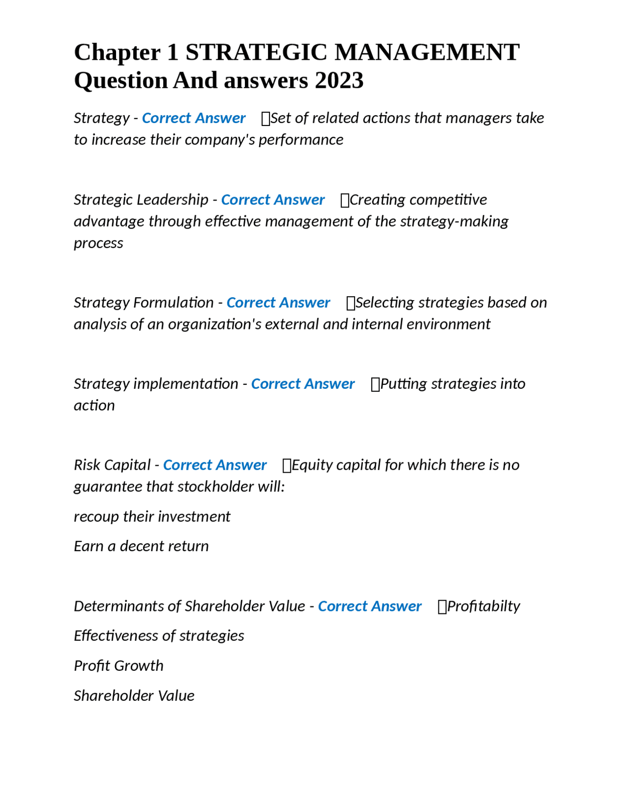Chapter 1 Strategic Management Questions and Answers 2023 | Exams ...