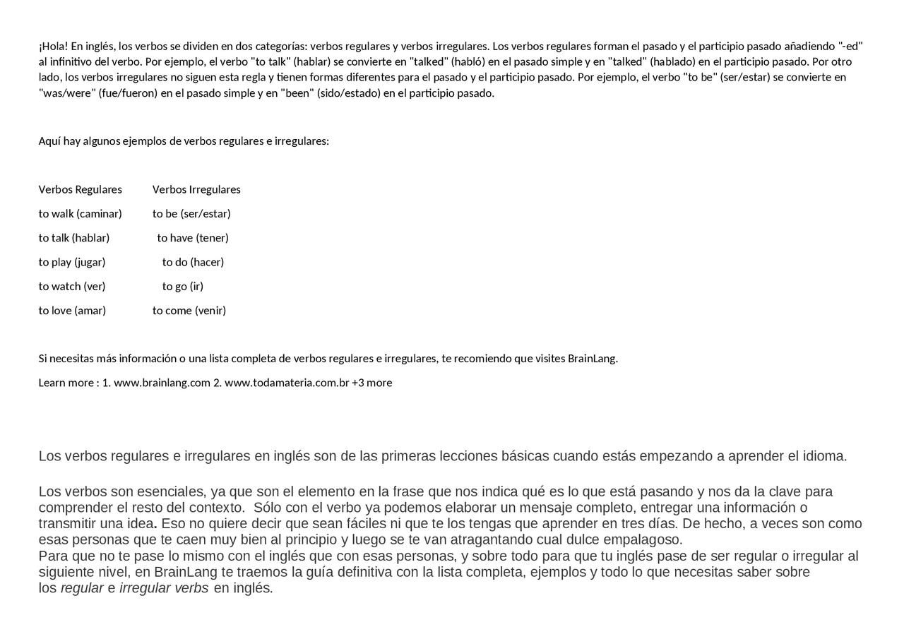 Verbos Regulares E Irregulares Docsity