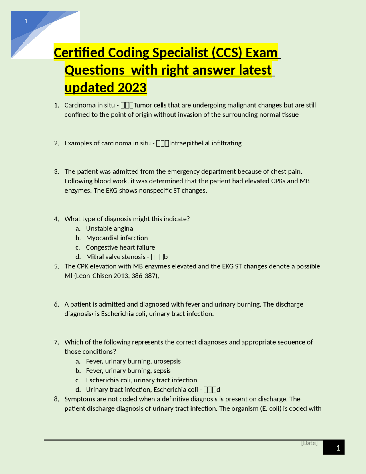 Certified Coding Specialist (CCS) Exam Questions with right answer ...