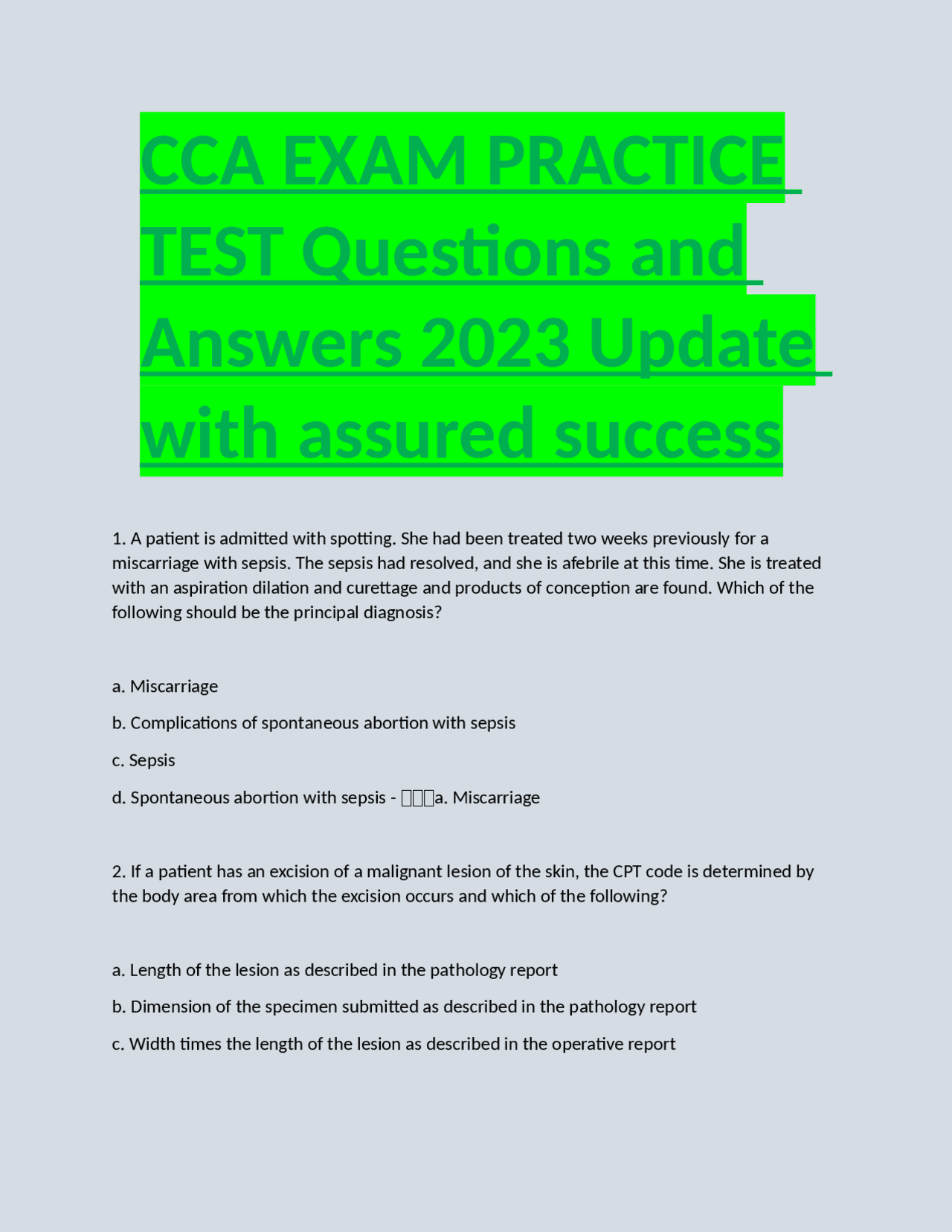 CCA EXAM PRACTICE TEST Questions and Answers 2023 Update with assured ...