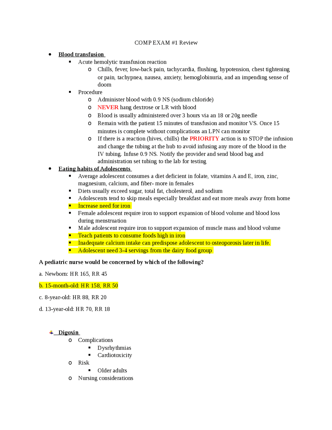 NURSING FUNDAMENTA COMP Exam 1 Review- Galen College | Exams Nursing | Docsity