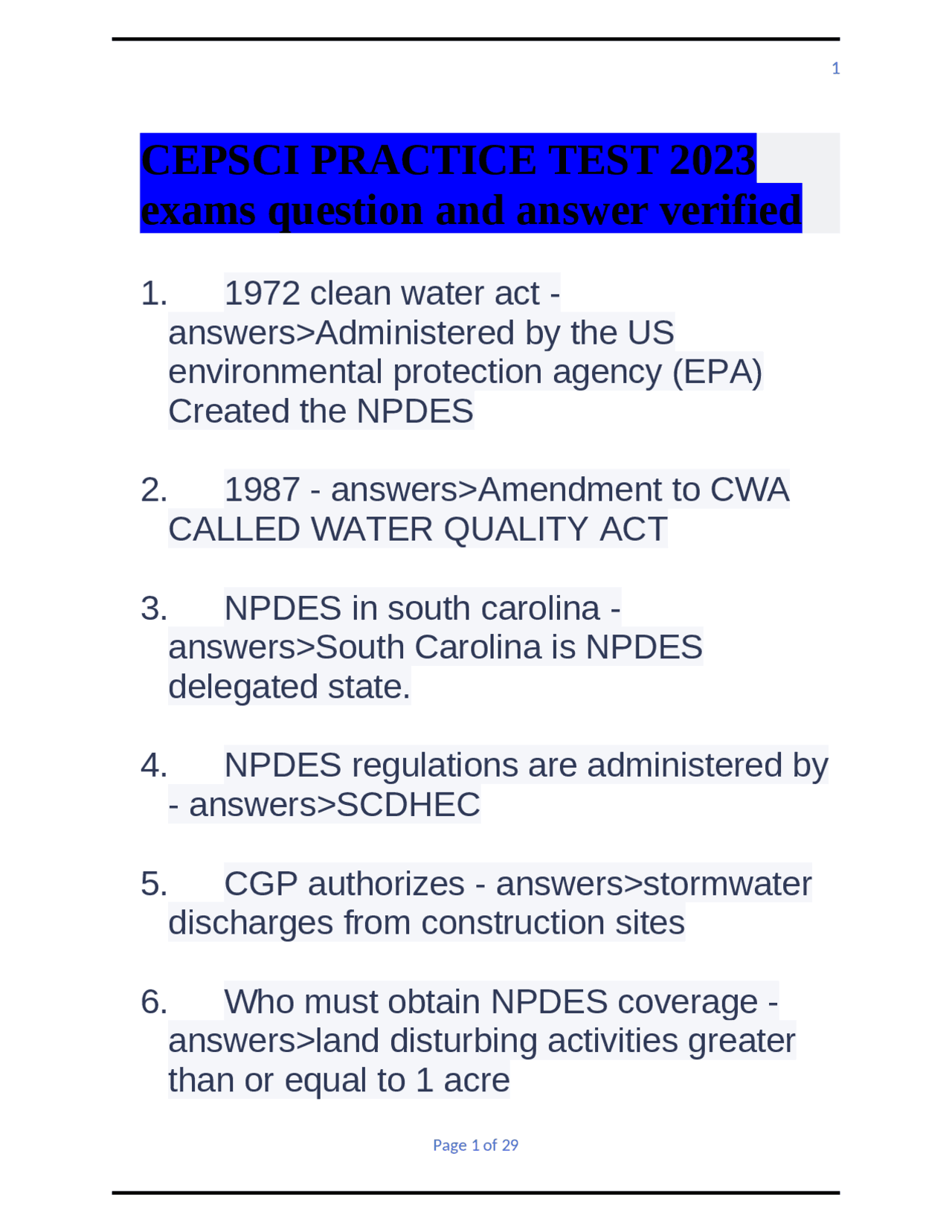 CEPSCI Practice Test 2023 | Exams Law | Docsity