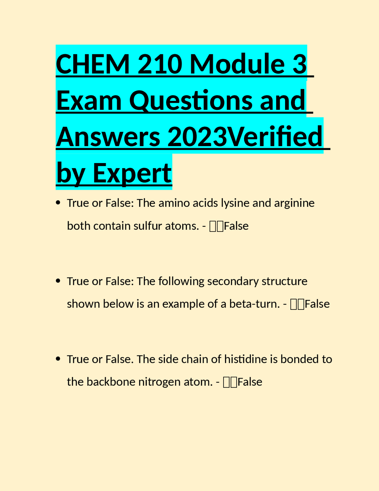 CHEM 210 Module 3 Exam Questions and Answers 2023 | Exams Biochemistry ...