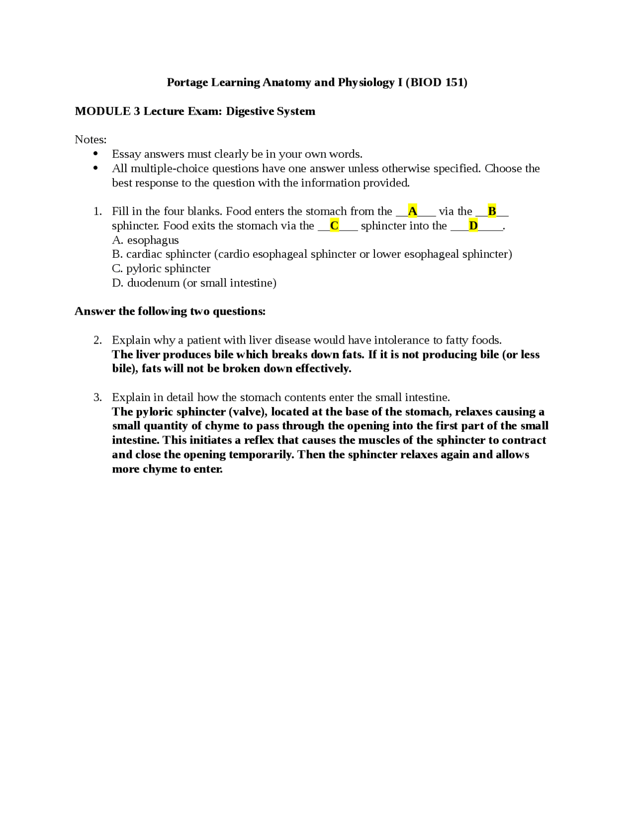 A & P 1 101 MODULE 3 Lecture Exam Respiratory System (Portage learning ...