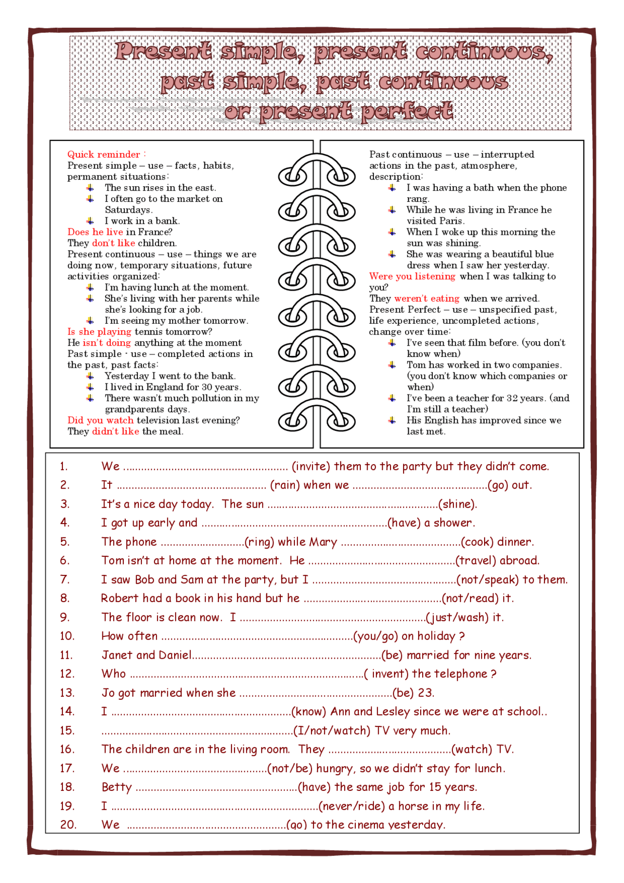 Presente simple y past | Ejercicios de Inglés | Docsity