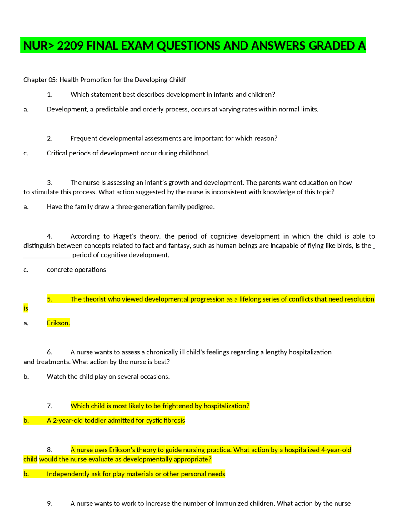 NUR> 2209 FINAL EXAM QUESTIONS AND ANSWERS GRADED A | Exams Nursing ...