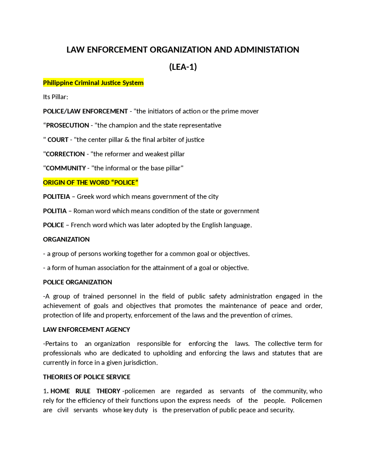 Theories of Police Service | Study Guides, Projects, Research Law | Docsity