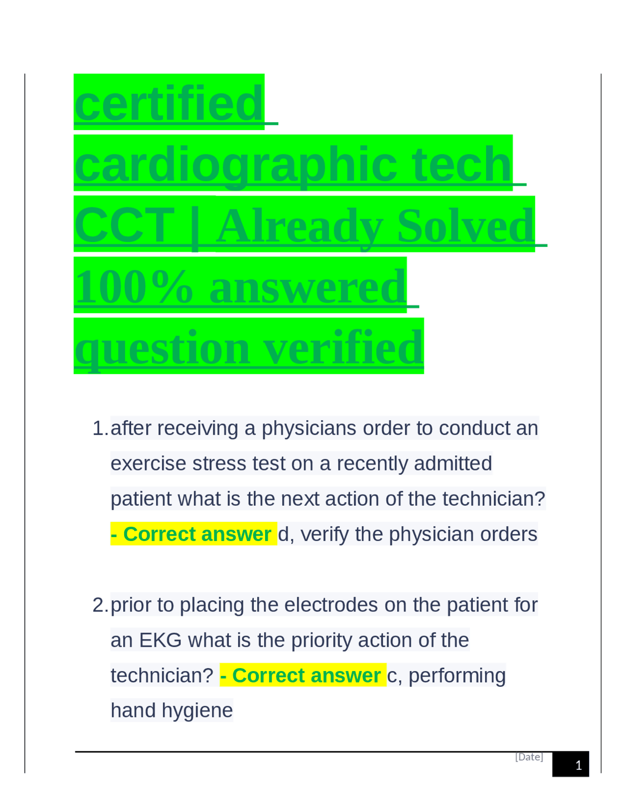 certified cardiographic tech CCT | Already Solved 100% answered ...