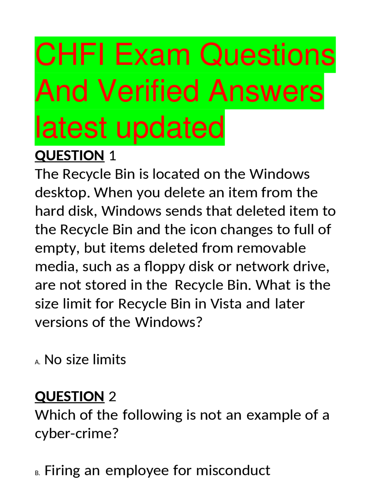 CHFI Exam Questions And Verified Answers latest updated | Exams ...