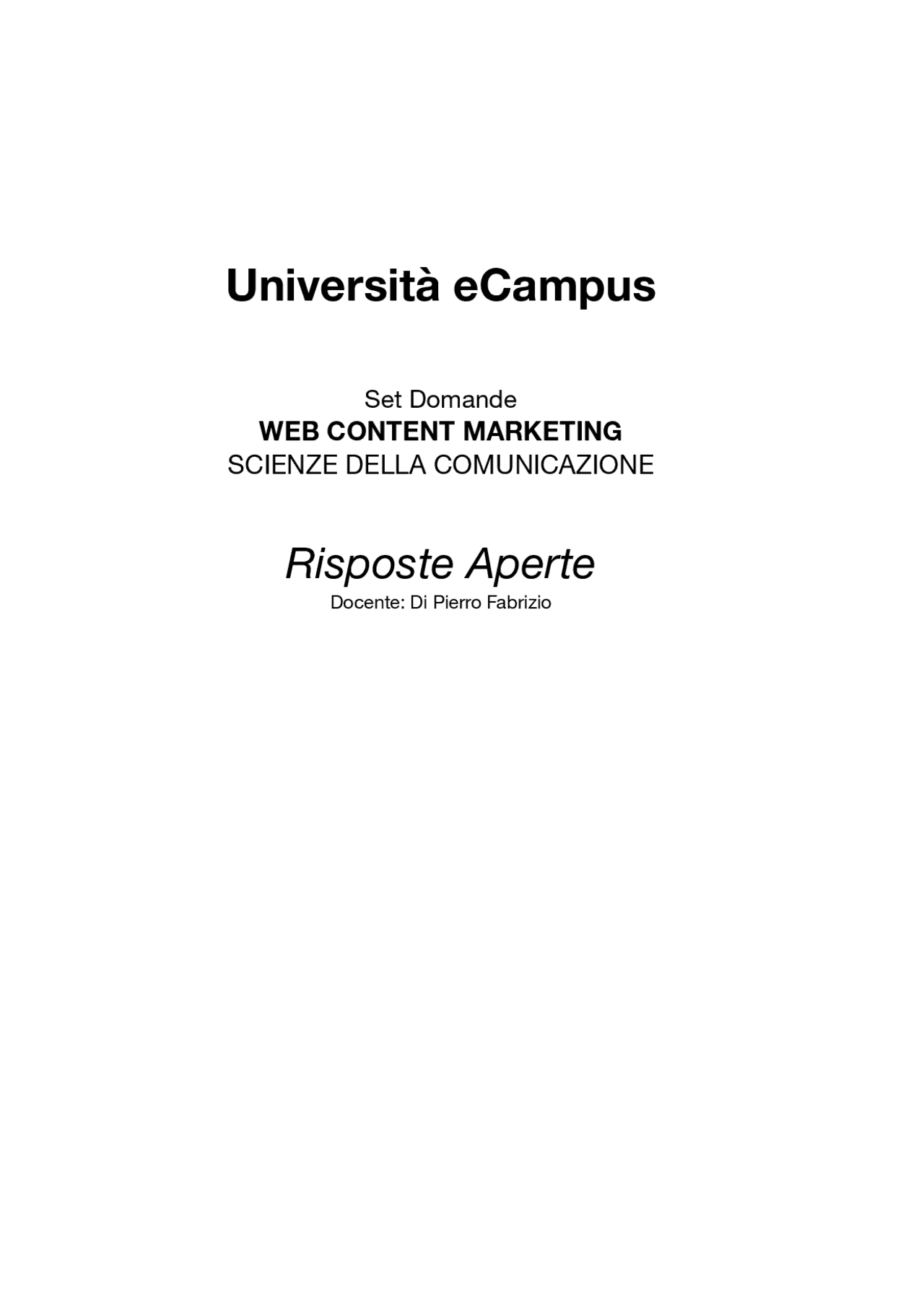 Paniere Risposte Aperte Web Content Marketing Ecampus Panieri Di