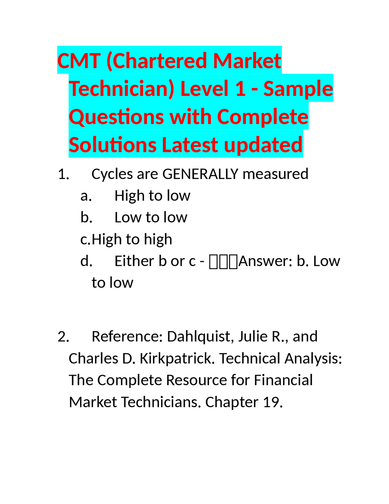 CMT (Chartered Market Technician) Level 1 - Sample Questions with ...