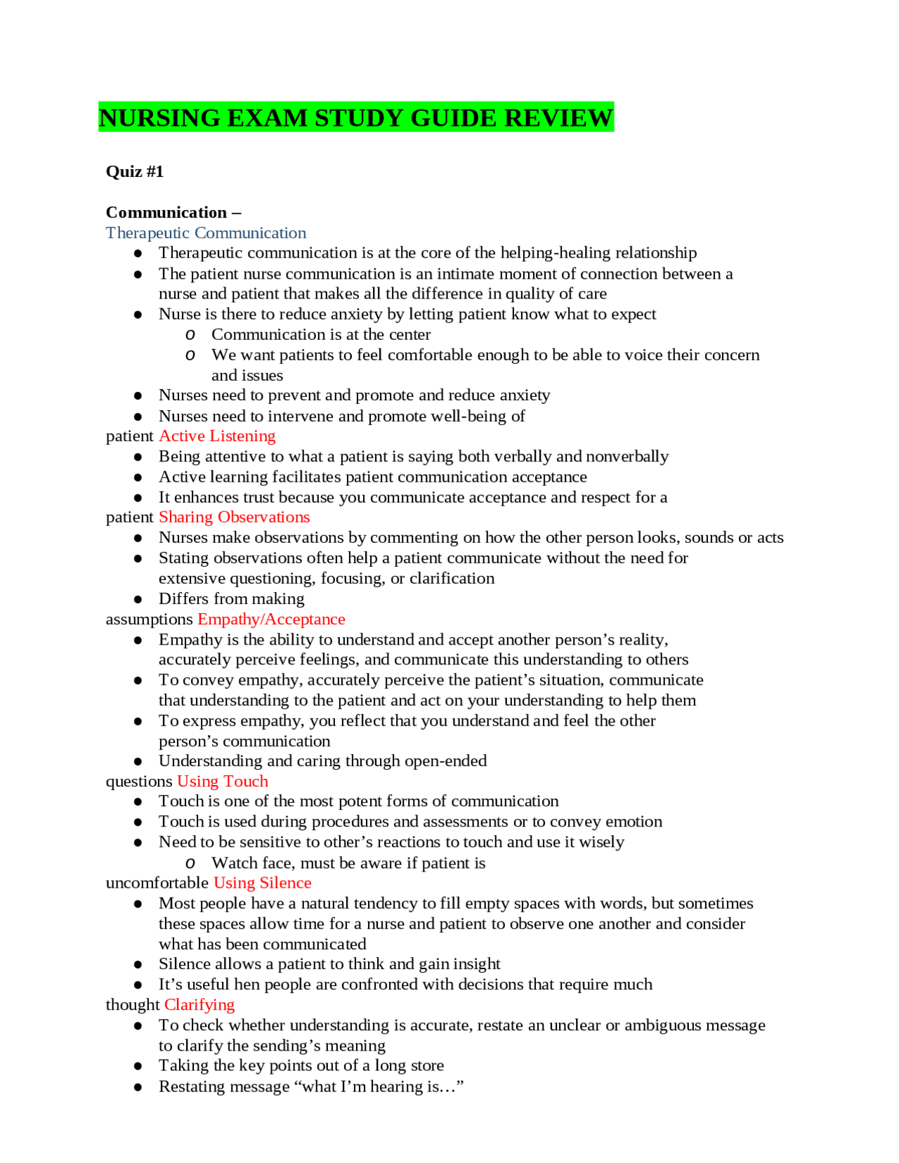 NURSING EXAM STUDY GUIDE REVIEW | Study Guides, Projects, Research ...