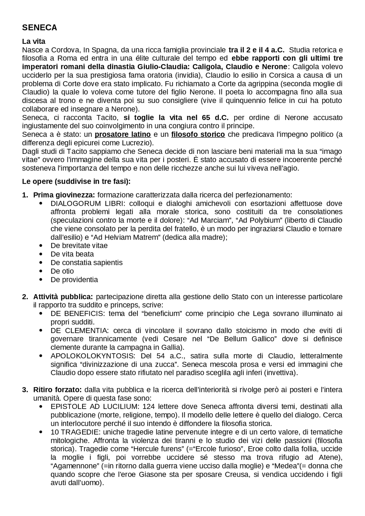 Riassunto generale Seneca | Esquemas y mapas conceptuales di Latín | Docsity