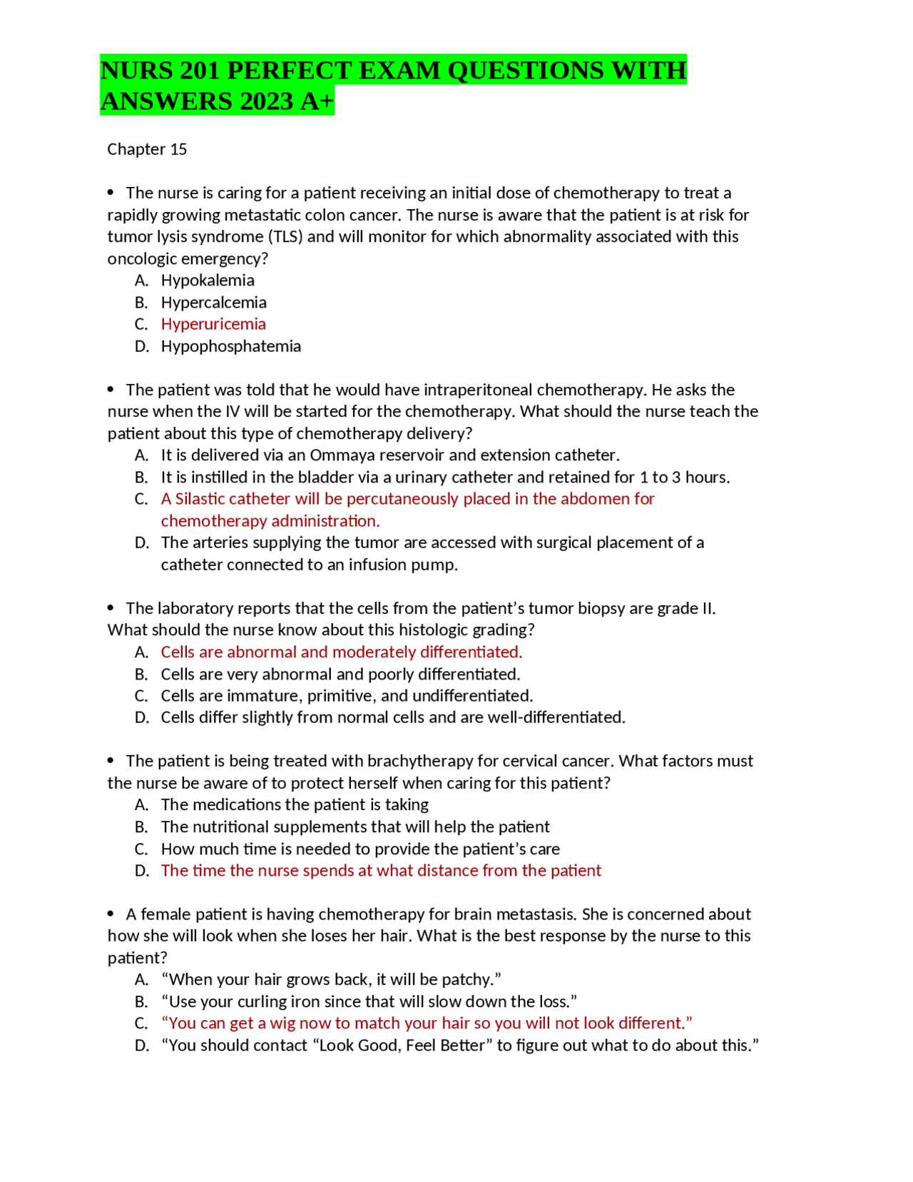 Nurs 201 Perfect Exam Questions With Answers 2023 A Exams Nursing