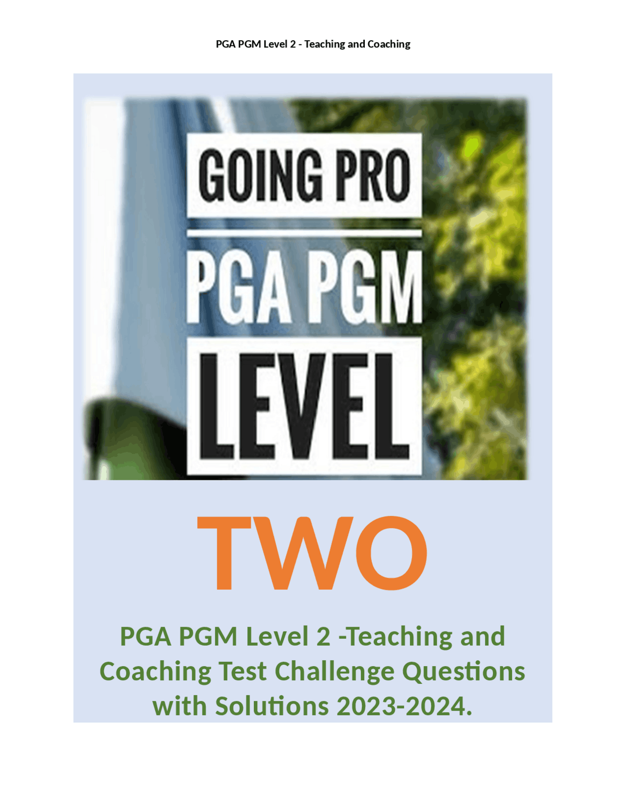 PGA PGM Level 2 -Teaching and Coaching Test Challenge Questions | Exams ...