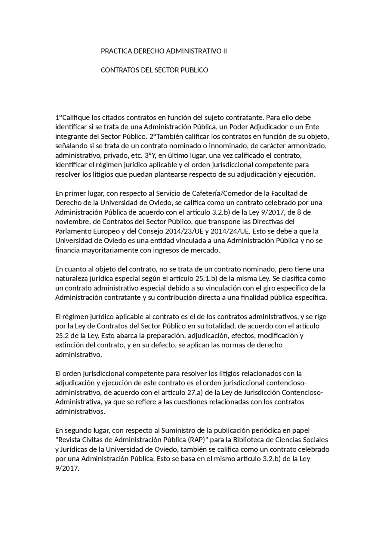 Practica de contratos del sector público | Ejercicios de Derecho Administrativo | Docsity