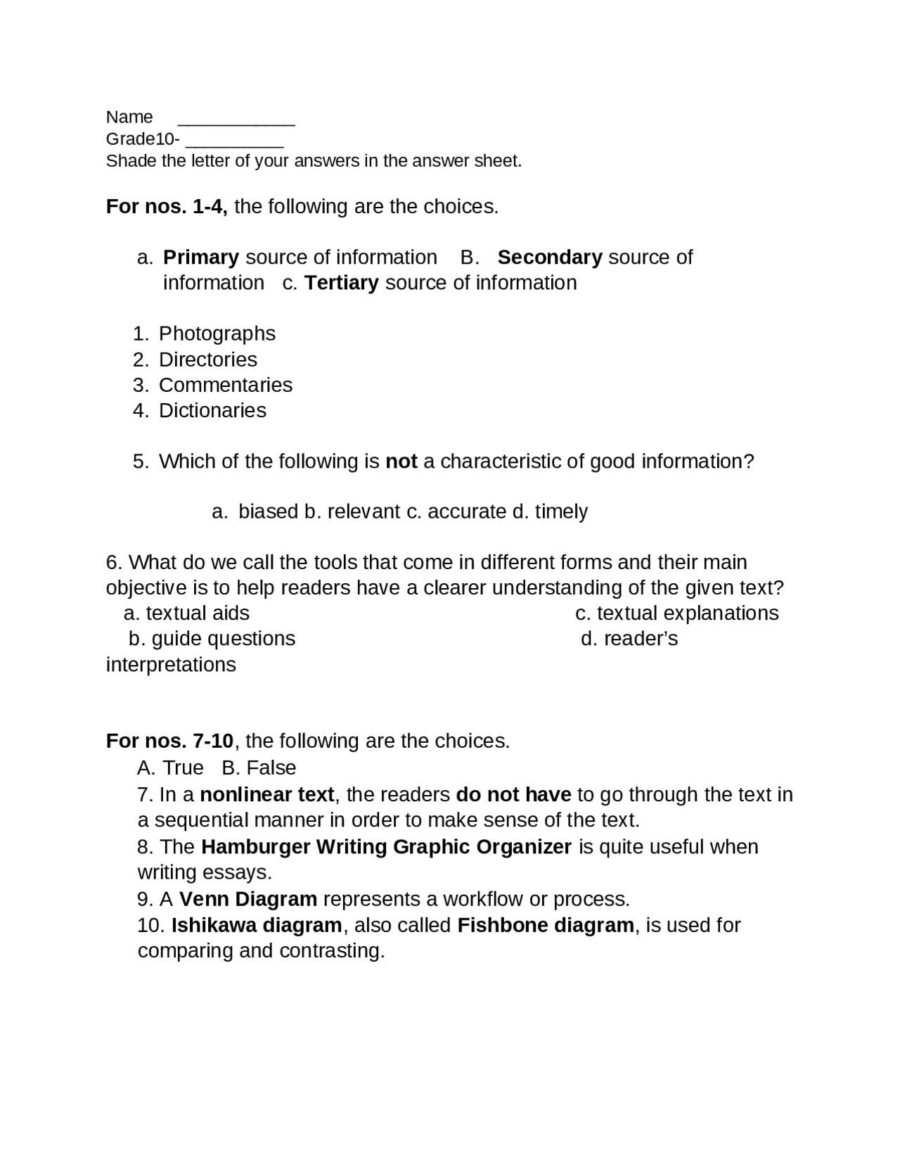 Sources Linear Nonlinear Texts Quiz Quizzes English Docsity