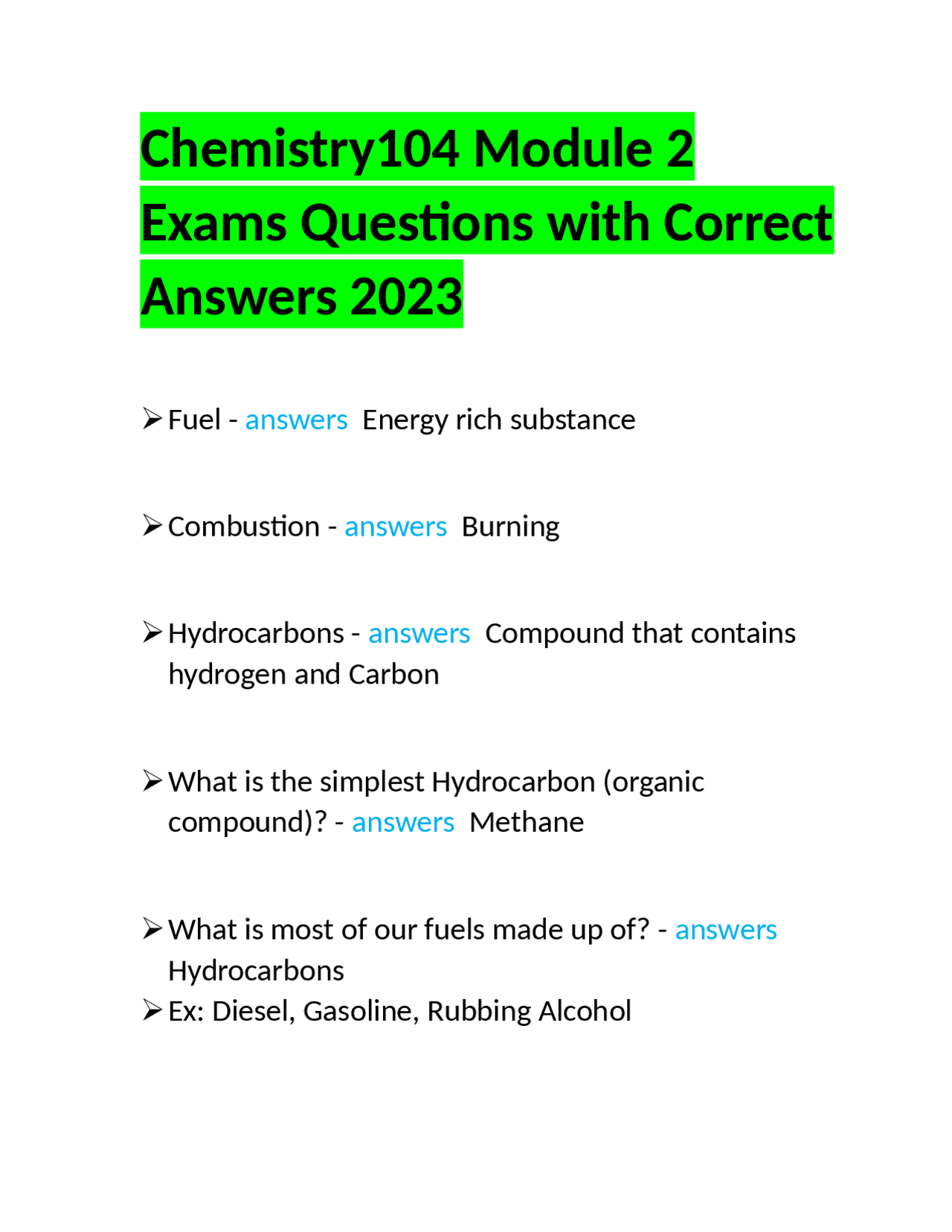 Chemistry104 Module 2 Exams Questions with Correct Answers 2023 | Exams ...