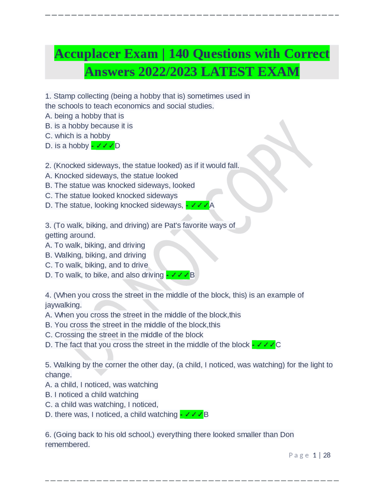 Accuplacer Exam 140 Questions with Correct Answers 2022-2023 LATEST ...