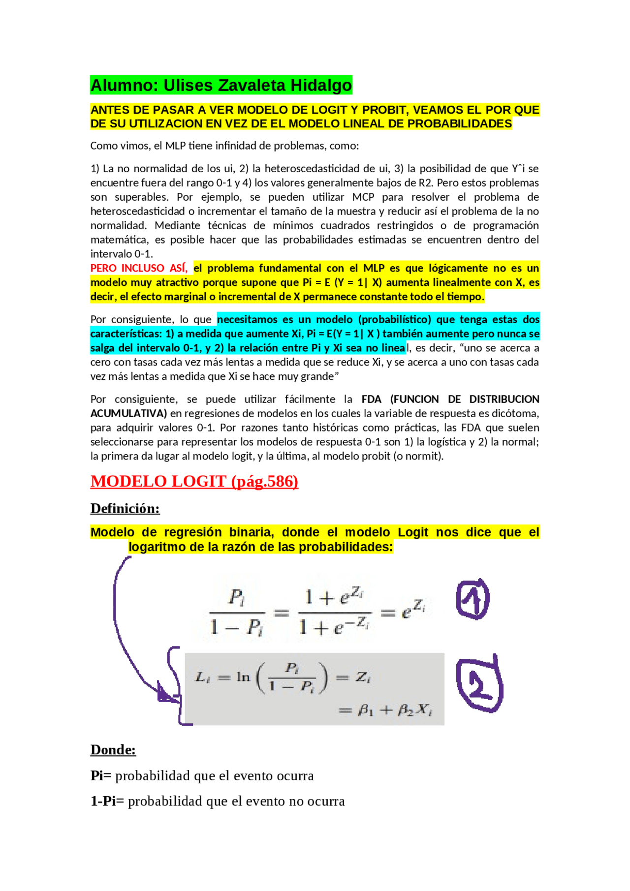 Ejercicios del modelo logit. | Ejercicios de Introducción a la Econometría | Docsity
