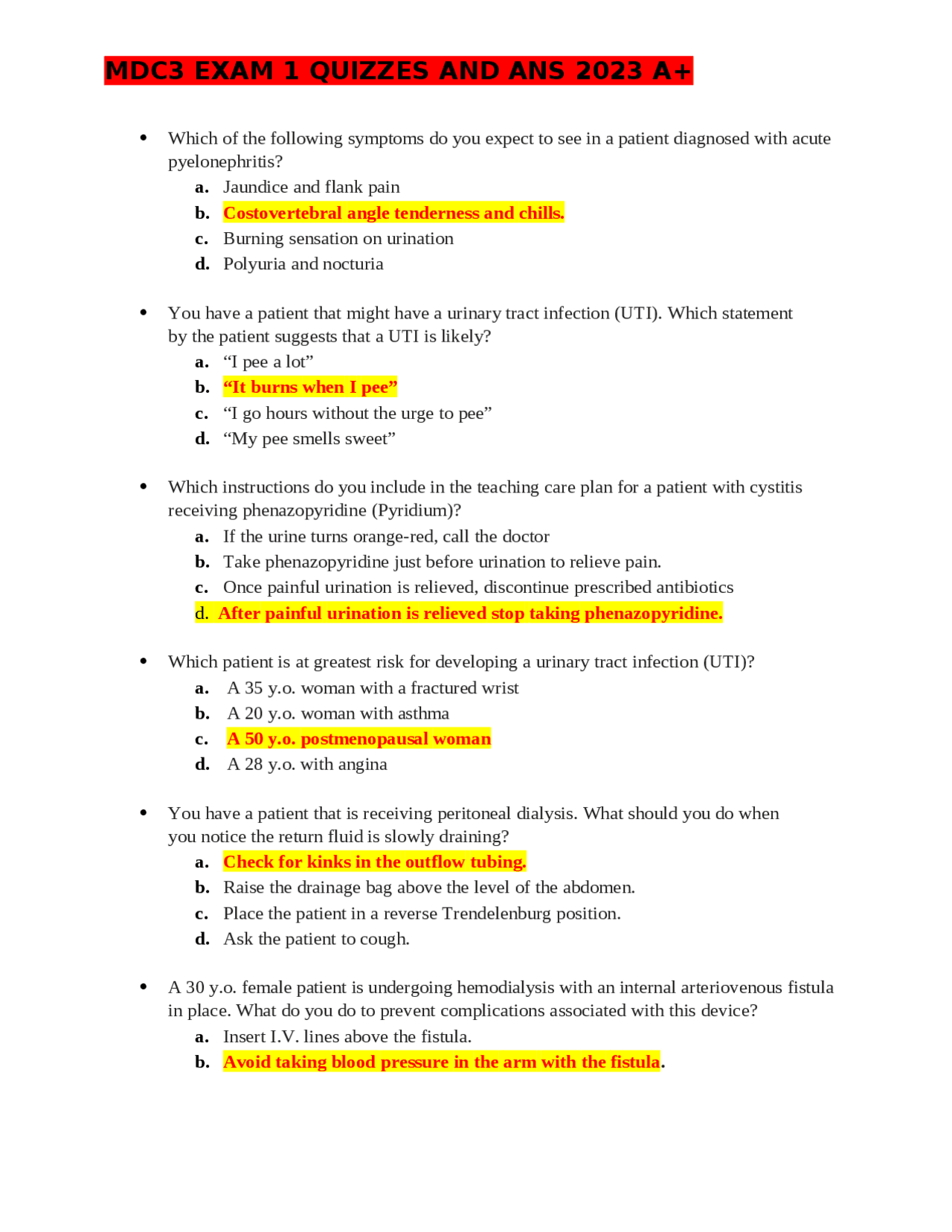 MDC3 EXAM 1 QUIZZES AND ANS 2023 A+ | Exams Nursing | Docsity