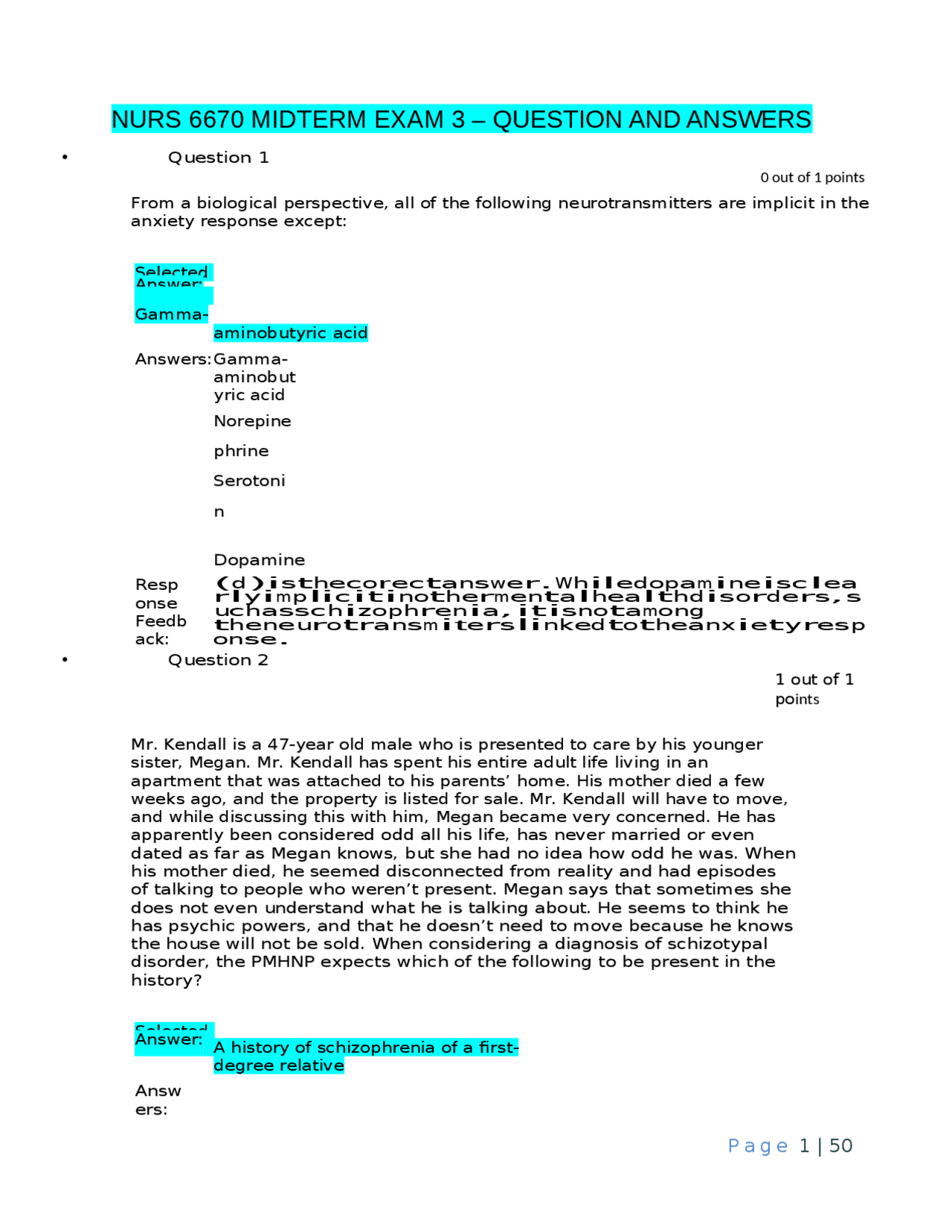 NURS6670 MIDTERM EXAM 3 – QUESTION AND ANSWERS | Exams Nursing | Docsity