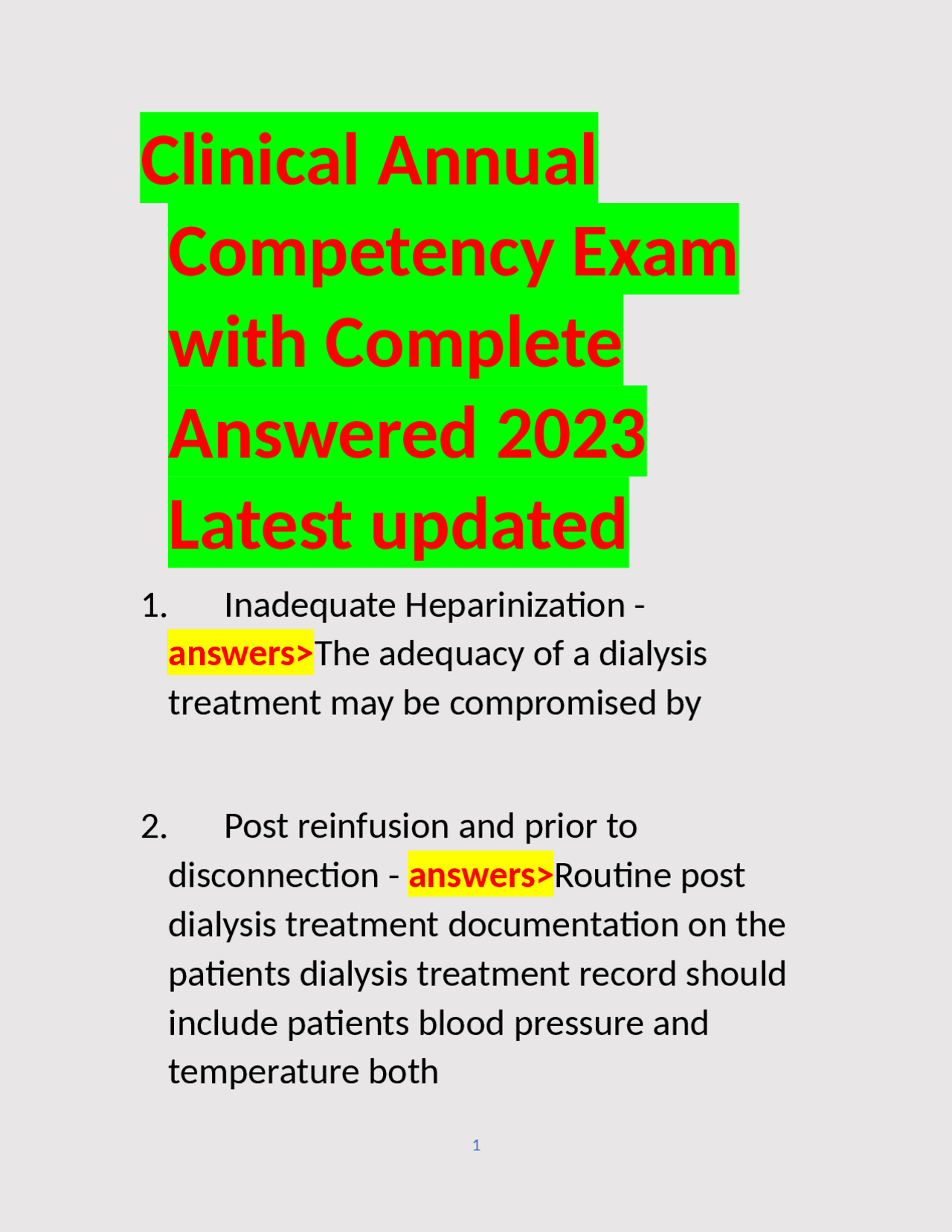 Clinical Annual Competency Exam with Complete Answered 2023 Latest ...
