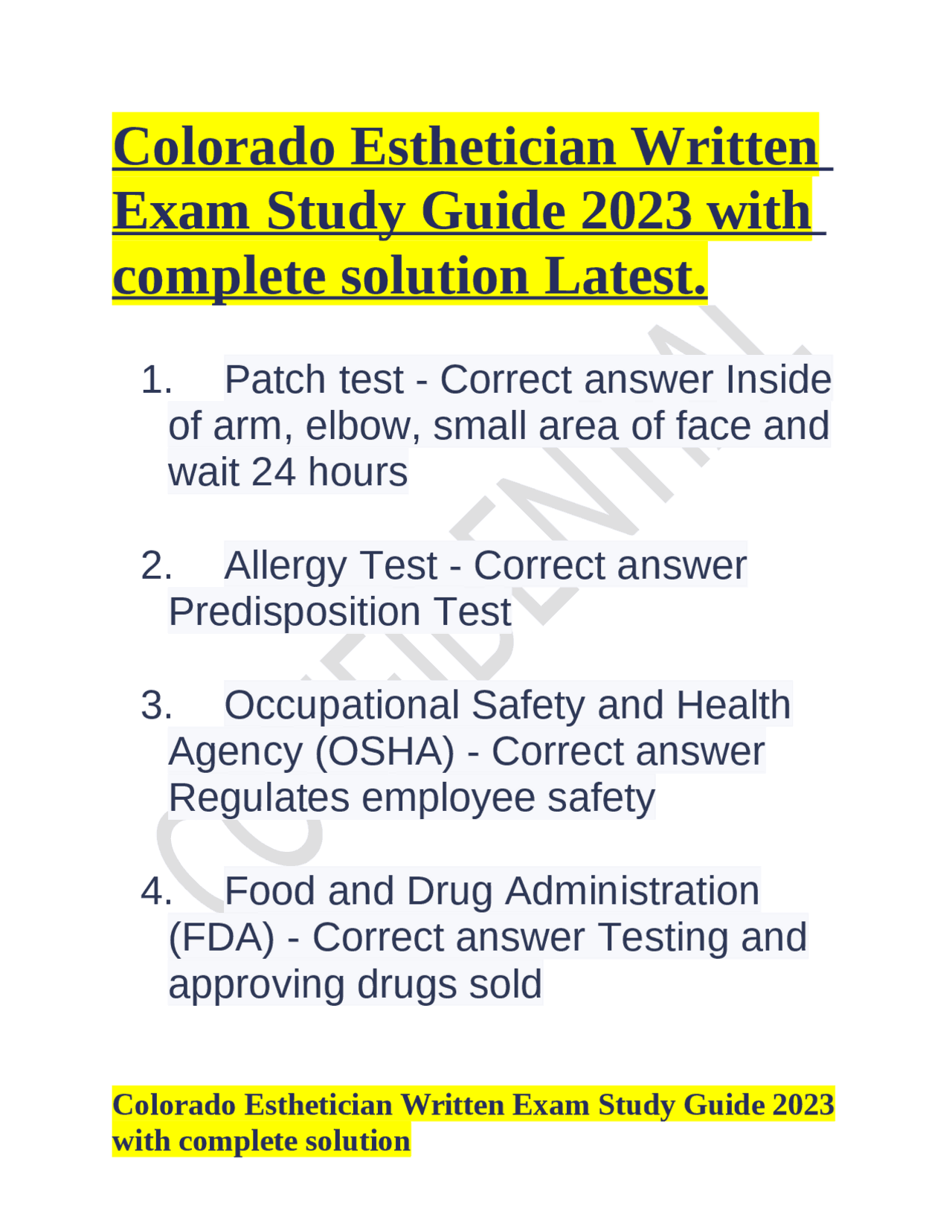 Colorado Esthetician Written Exam Study Guide 2023 with complete ...