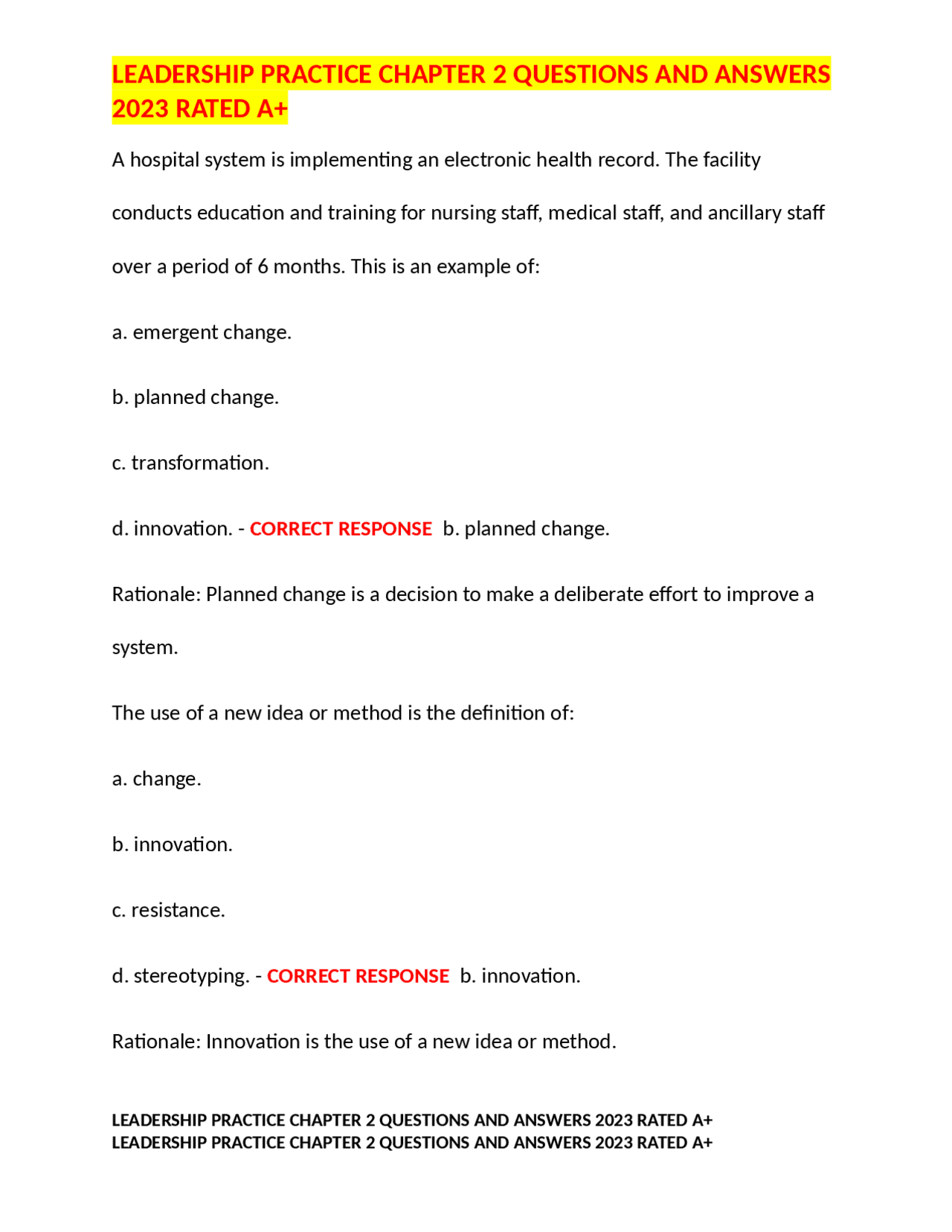 LEADERSHIP PRACTICE CHAPTER 2 QUESTIONS AND ANSWERS 2023 RATED A+ ...