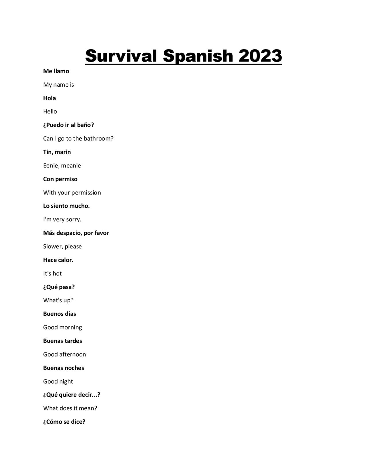 Commonly used sentences in Spanish for survival | Exercises Spanish ...