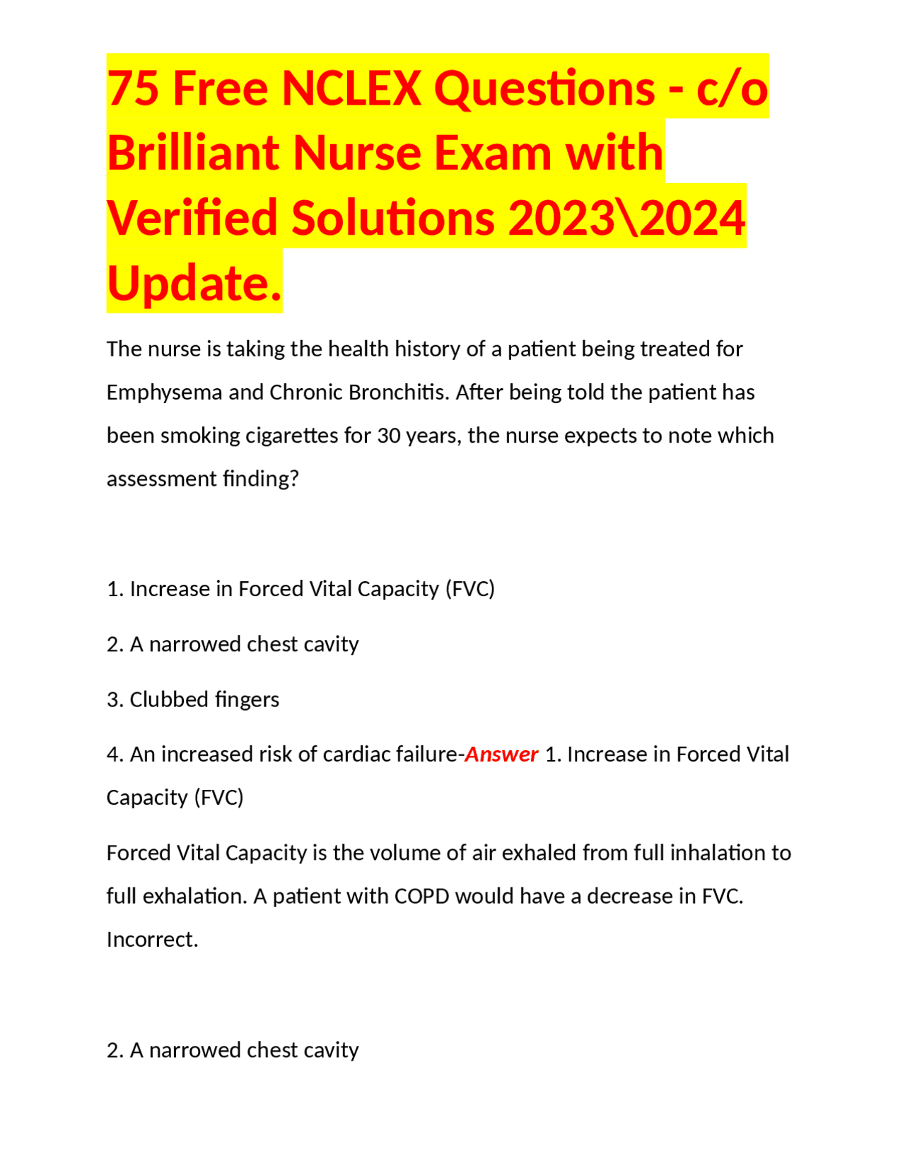 75 Free NCLEX Questions - c/o Brilliant Nurse Exam with Verified ...