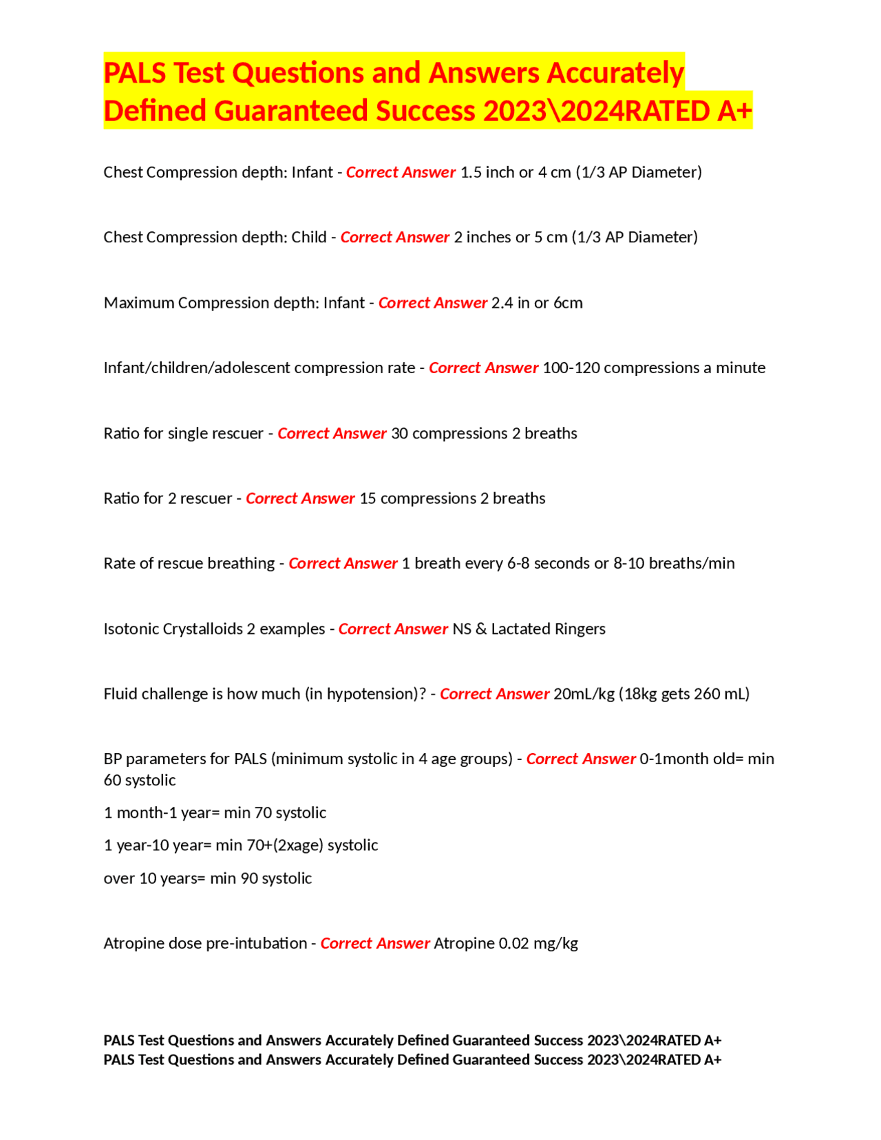PALS Test Questions and Answers Accurately Defined Guaranteed Success ...