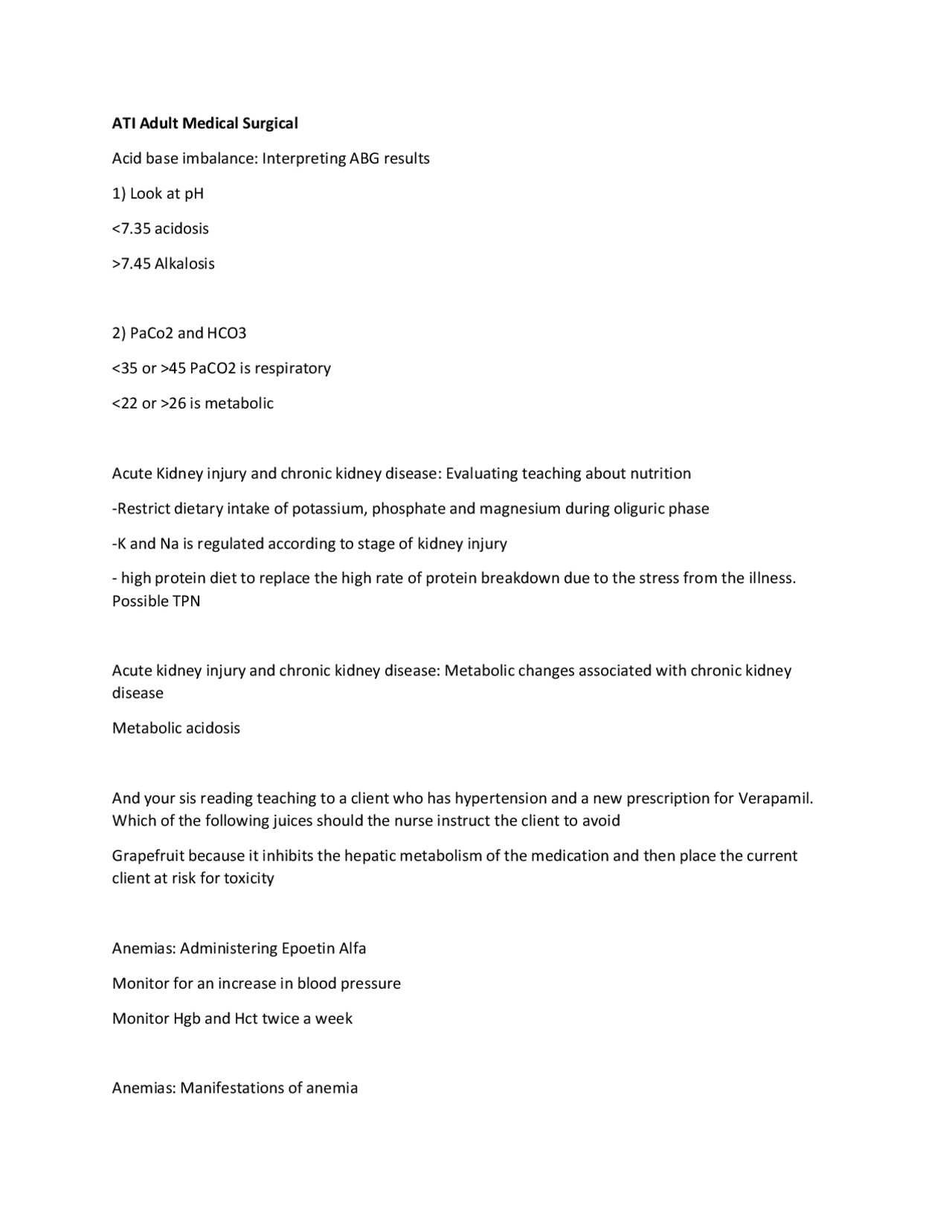 ATI Adult Medical Surgical Acid base imbalance: Interpreting ABG ...