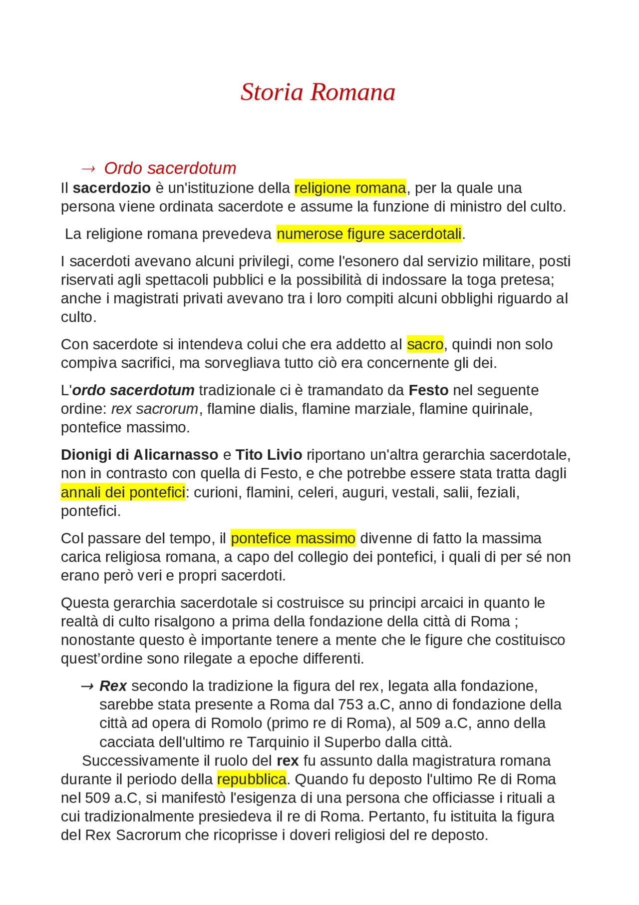 Appunti Storia Romana | Appunti di Storia Romana | Docsity