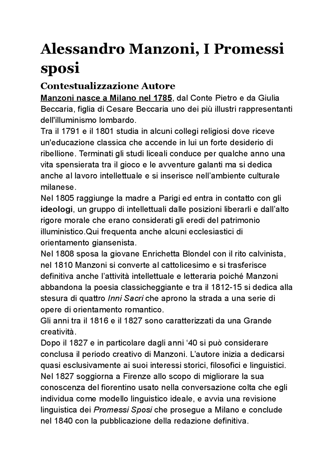 Alessandro Manzoni - I Promessi Sposi | Appunti di Letteratura Italiana ...