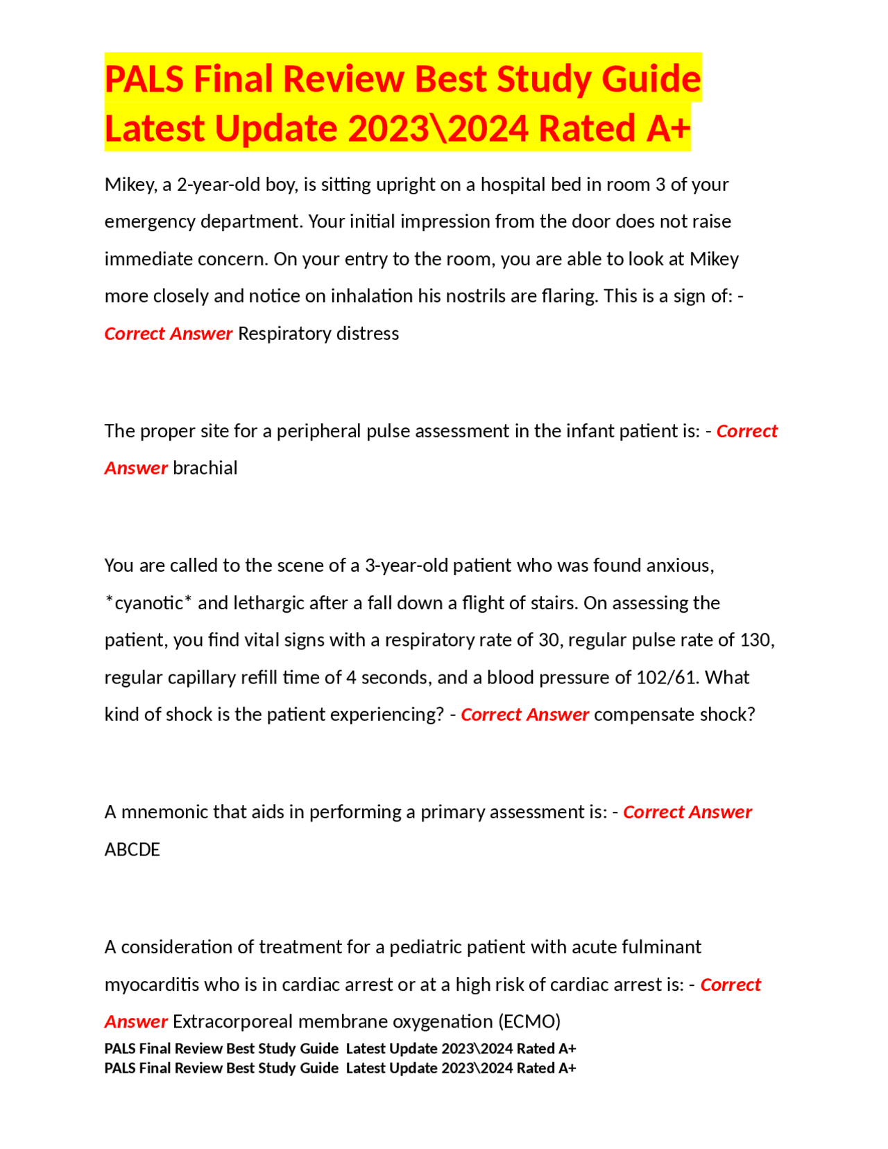 PALS Final Review Best Study Guide Latest Update 2023\2024 Rated A+ ...