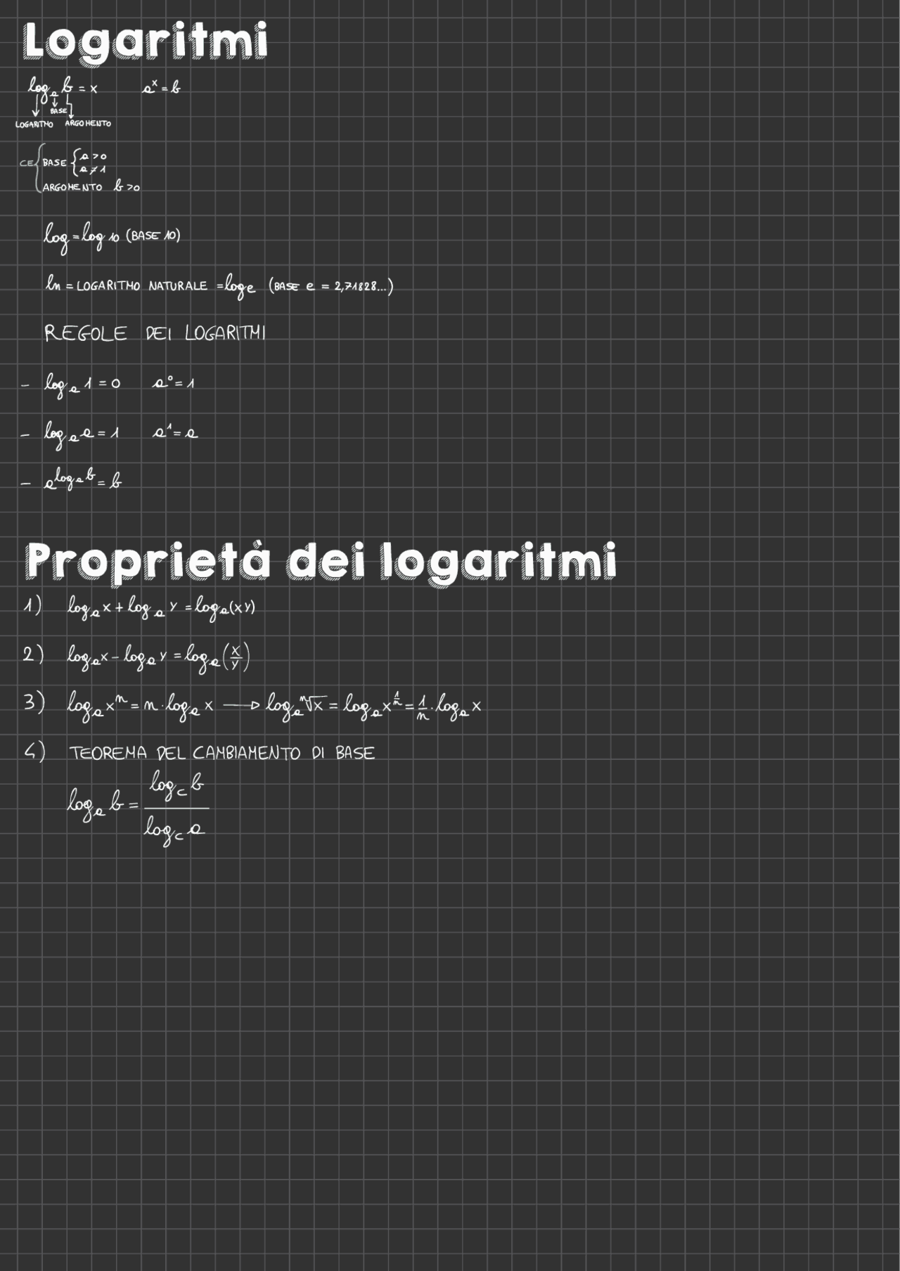 Logaritmi e proprietà dei logaritmi | Appunti di Matematica | Docsity