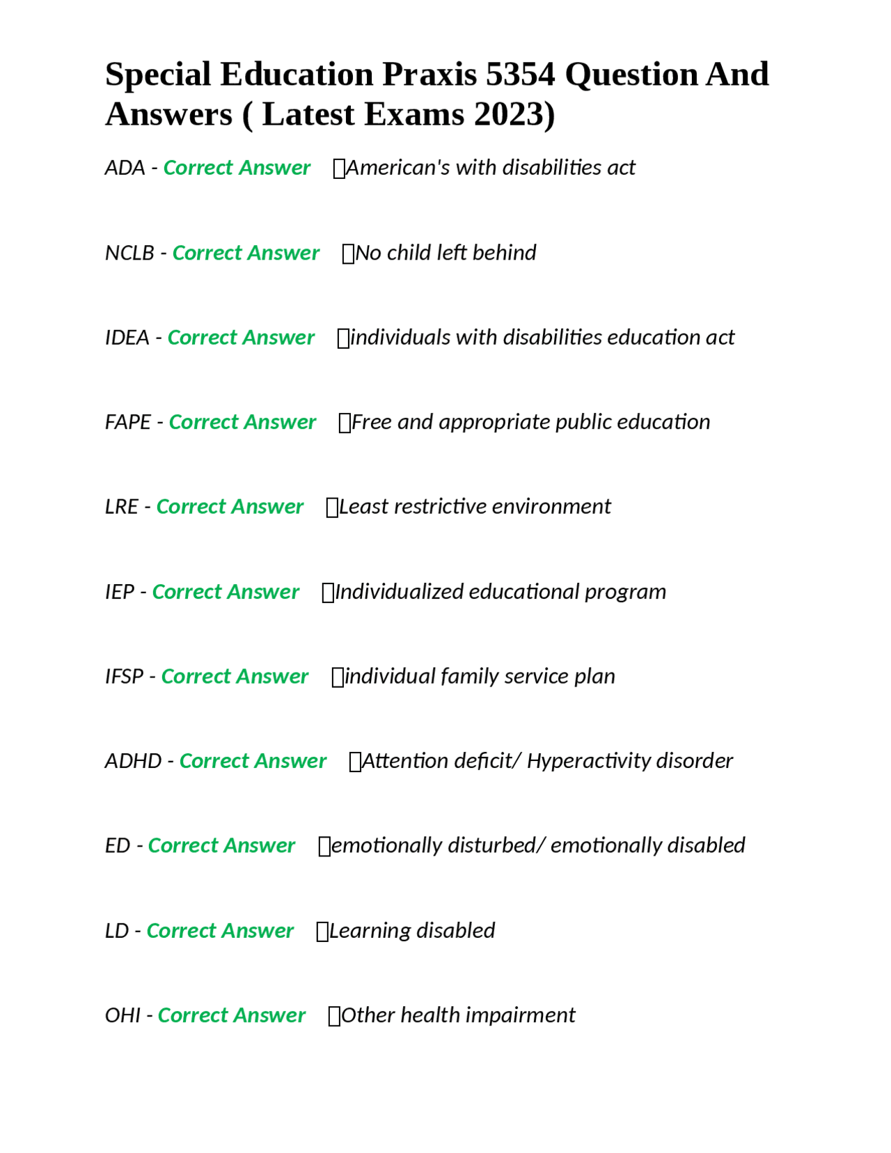 Special Education Praxis 5354 Question And Answers | Exams Nursing ...