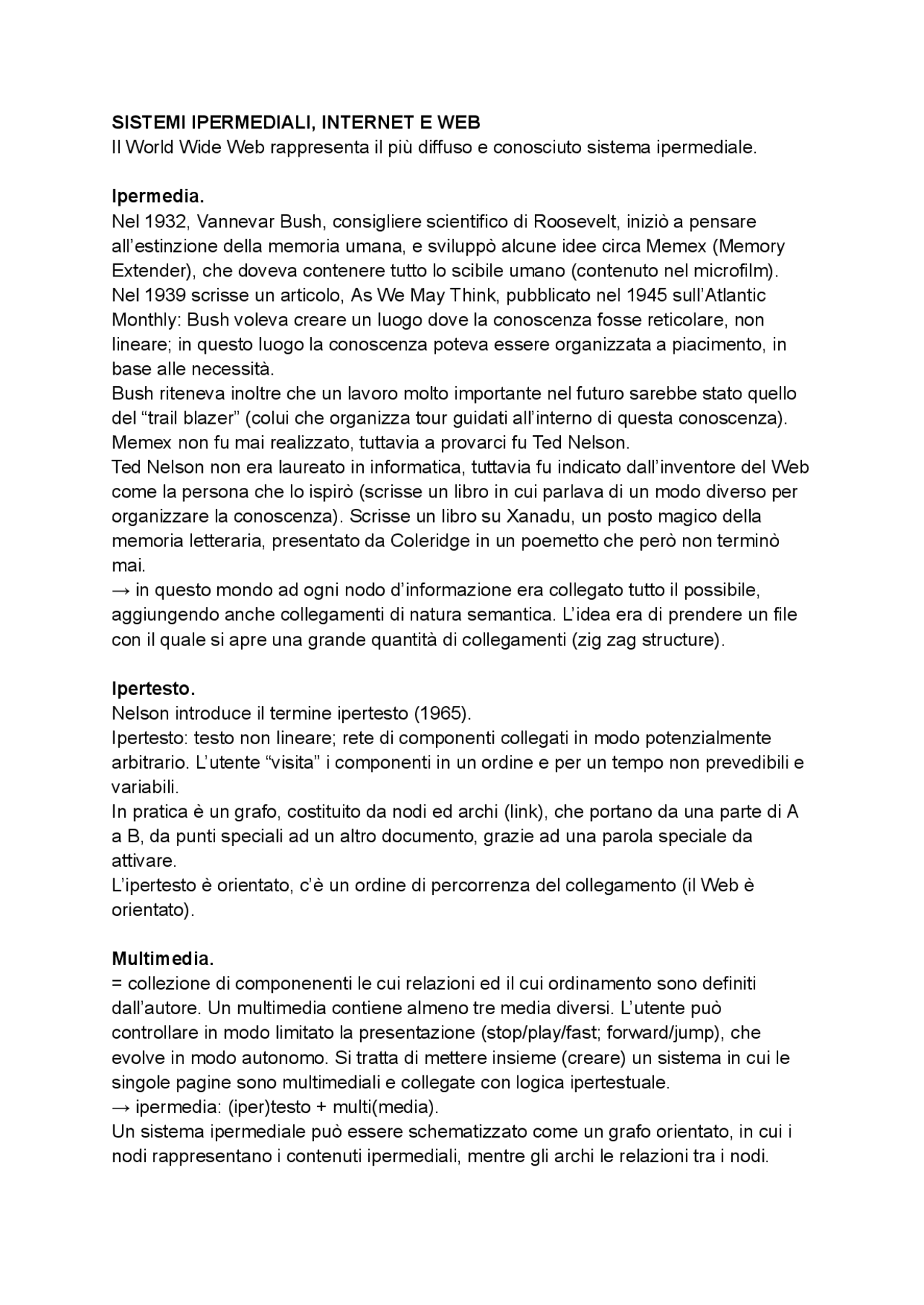 Sistemi ipermediali, internet e web | Dispense di Fondamenti di informatica | Docsity