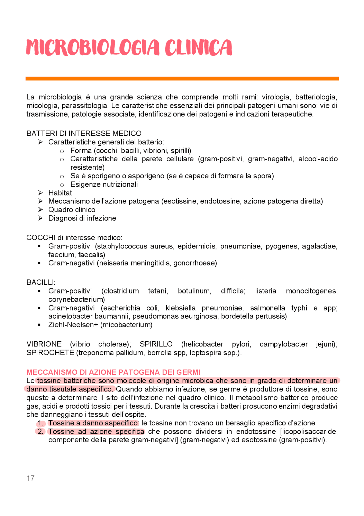 Microbiologia clinica | Sbobinature di Microbiologia Clinica | Docsity