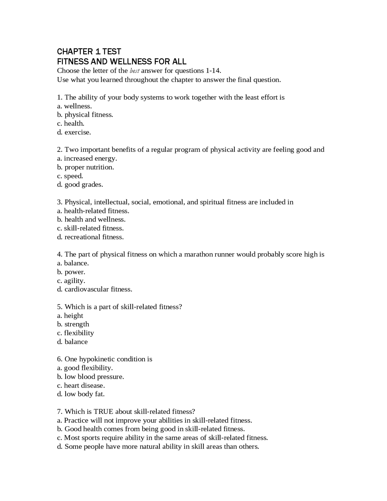 Chapter 1 Lifetime Fitness Assignments Quizzes Physical Education