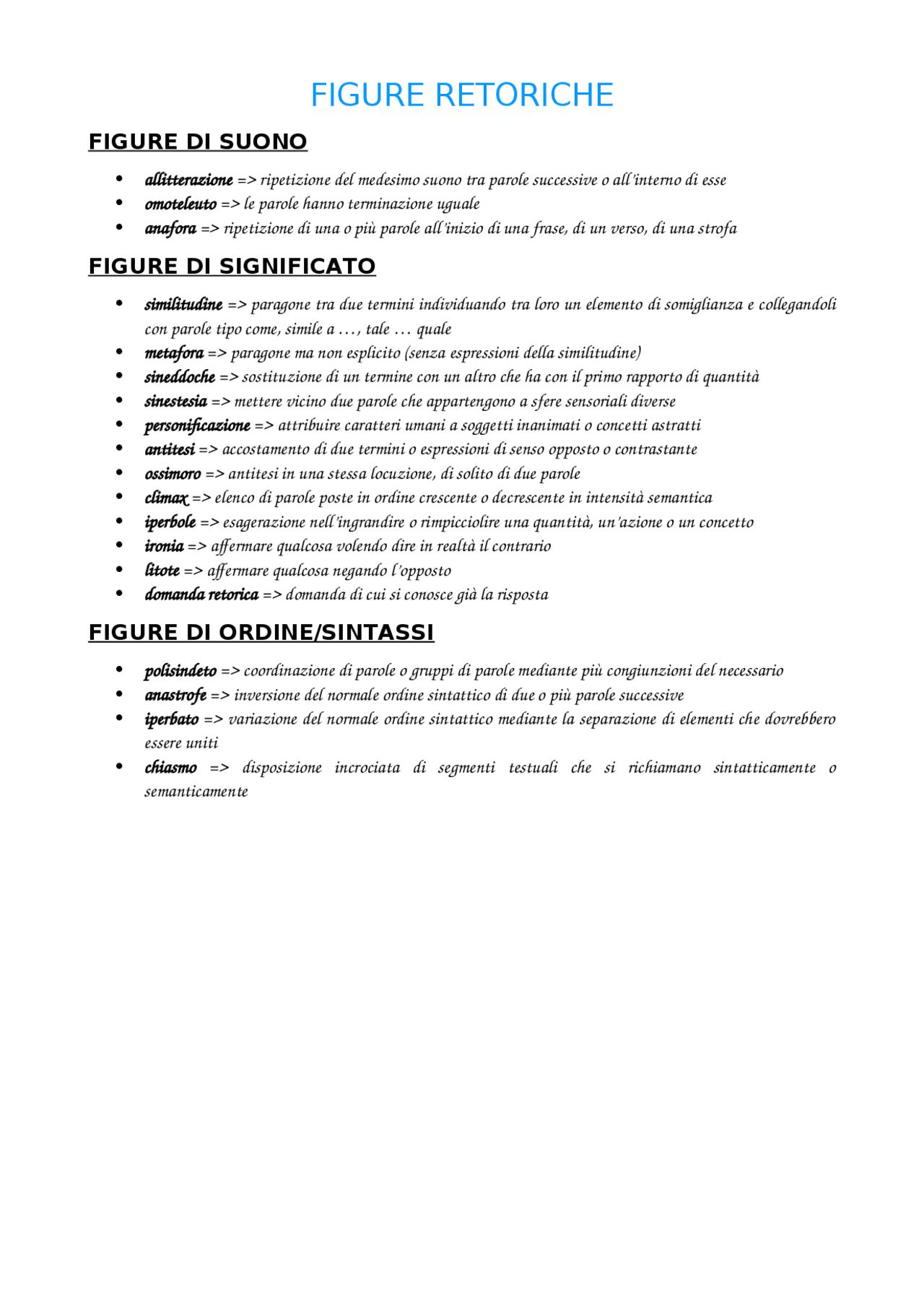 Tutte le figure retoriche easy | Schemi e mappe concettuali di Italiano | Docsity