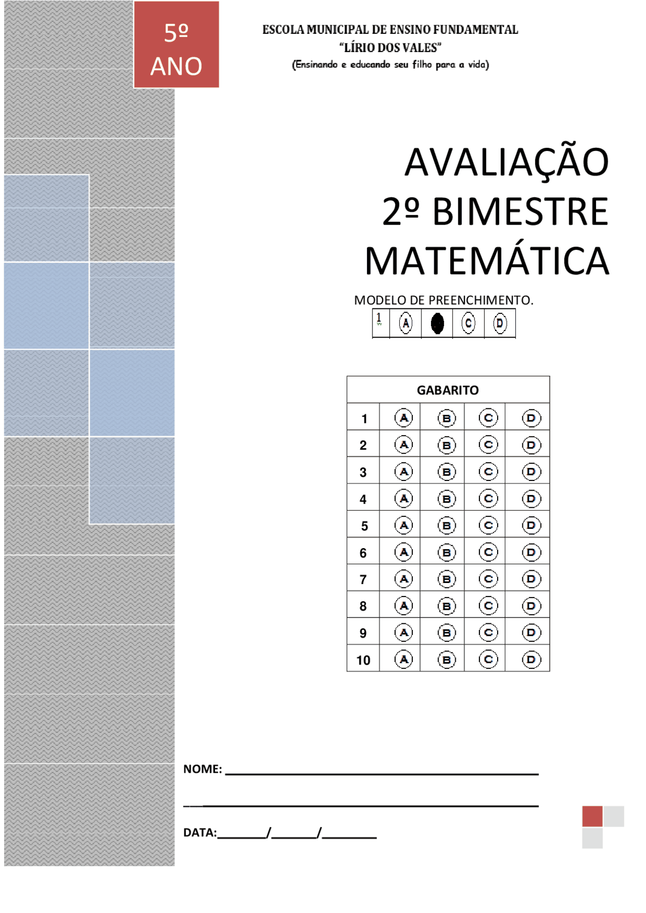 Avaliação 5 Ano 2023 Provas Matemática Docsity