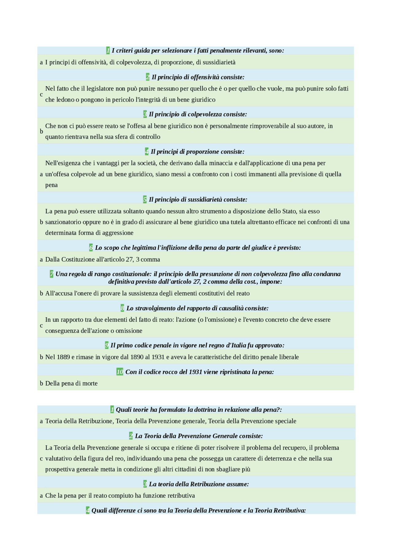 Diritto Penale: Esercizi e Domande a Scelta Multipla | Prove d'esame di Diritto Processuale ...
