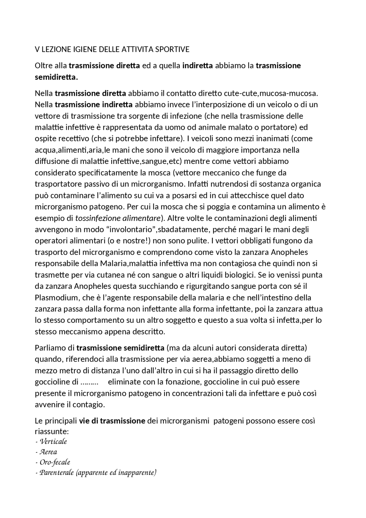 Le Vie Di Trasmissione Dispense Di Scienze Motorie Docsity