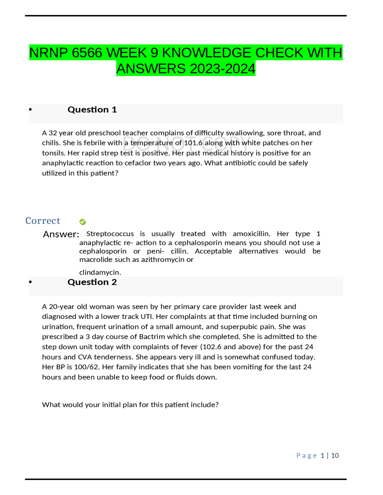 Nrnp 6566 Week 9 Knowledge Check With Answers 2023 2024 Exams