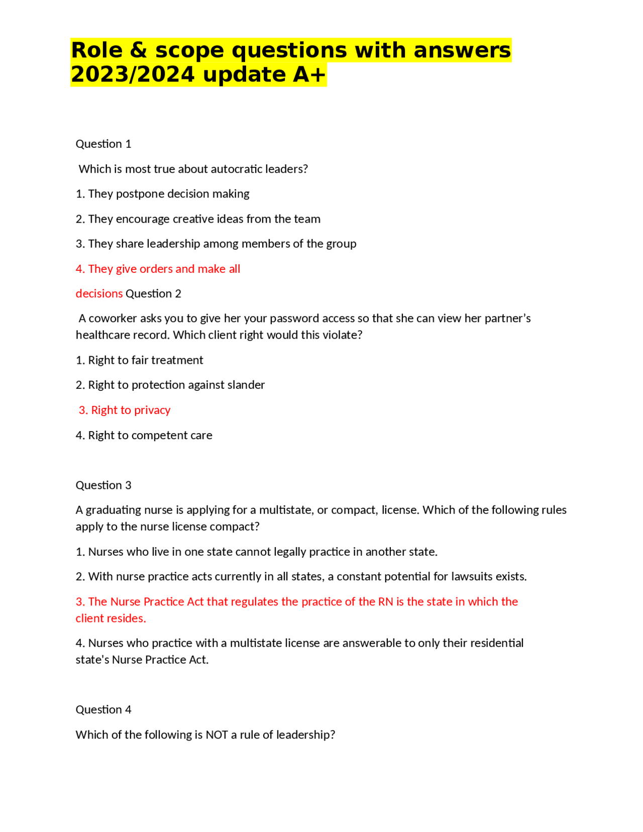 Role And Scope Questions With Answers 20232024 Update A Exams Nursing