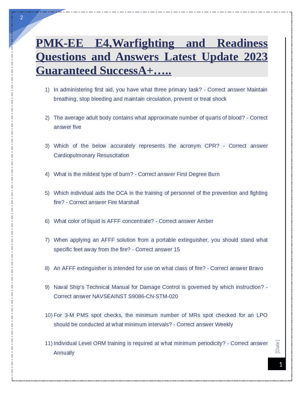 PMK-EE E4|Warfighting and Readiness Questions and Answers Latest Update ...