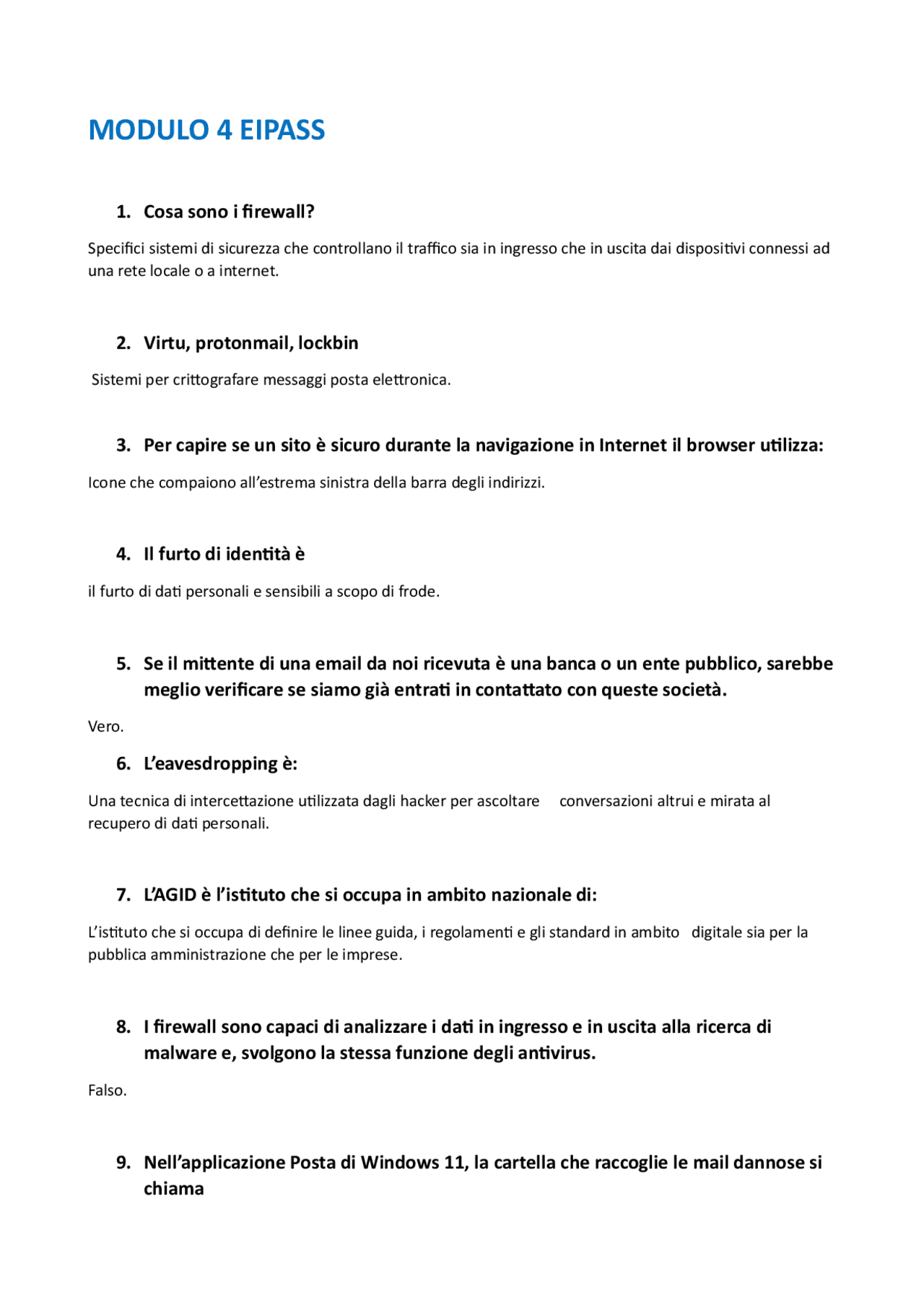 Test Modulo 4 Eipass 6.0 | Prove d'esame di Informatica | Docsity