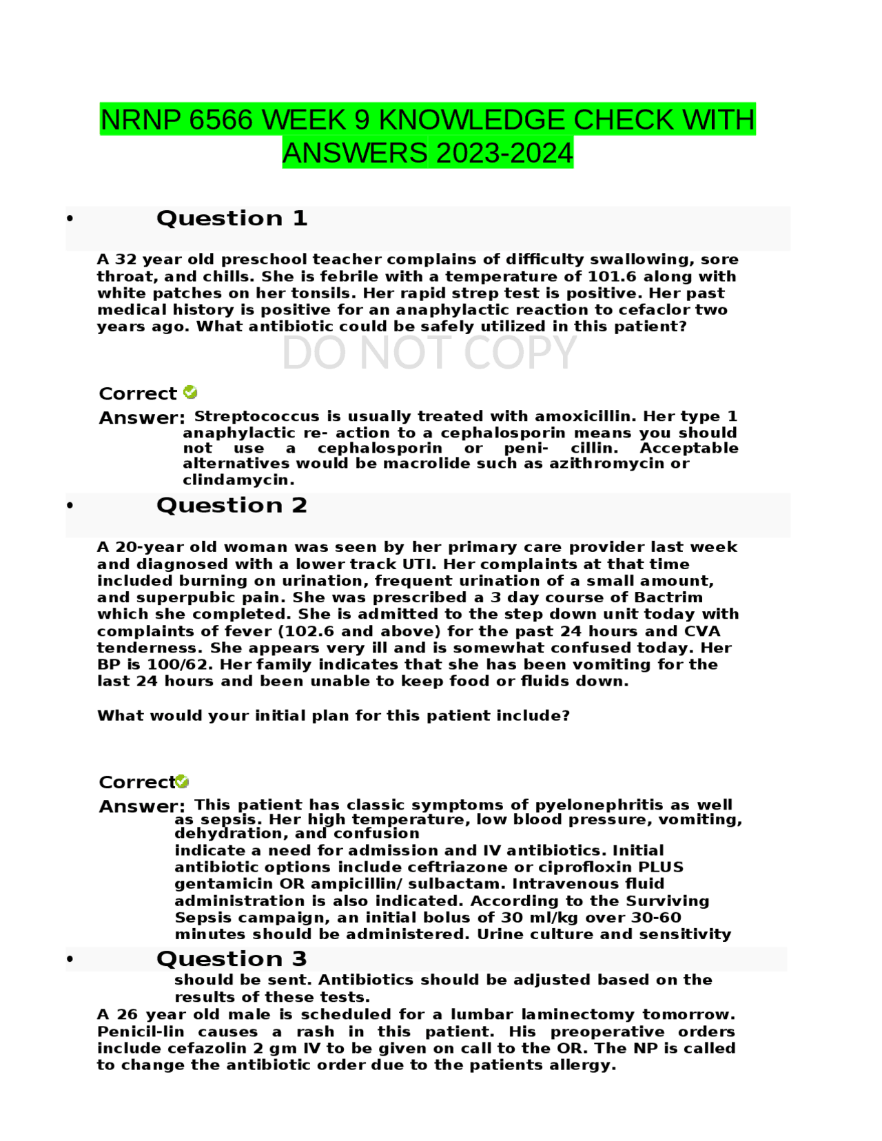 Nrnp 6566 Week 9 Knowledge Check With Answers 2023 2024 Exams